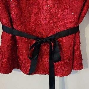 Alex Evenings | Jackets & Coats | Red Evening Top With Black Ribbon Tie ...